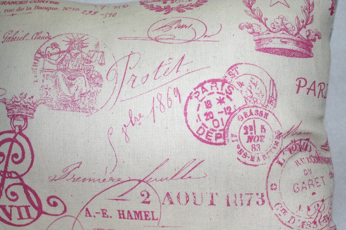 Pink French Postal Fabric Lumbar Pillow Cover 12 X 16 Free Shipping - Etsy