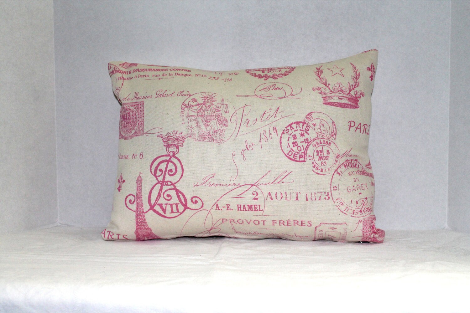 Pink French Postal Fabric Lumbar Pillow Cover 12 X 16 Free Shipping - Etsy