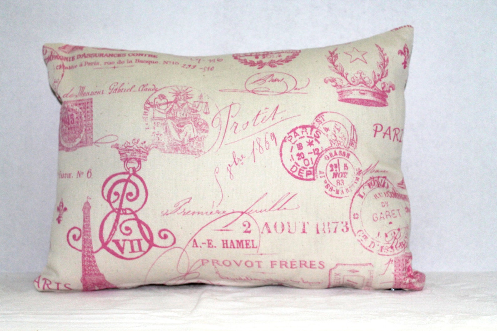 Pink French Postal Fabric Lumbar Pillow Cover 12 X 16 Free Shipping - Etsy