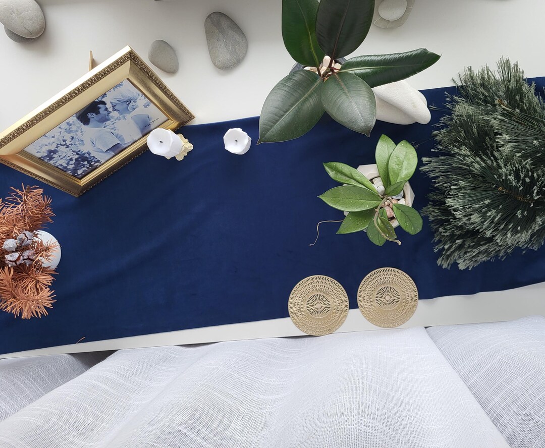 Navy Blue Velvet Table Runner. Dark Blue Extra Long Table Runner,narrow ...