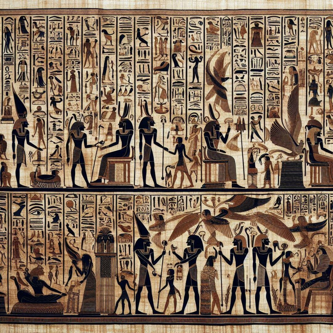 Egyptian Papyrus Art Print Hieroglyphic Narrative With Gods and ...