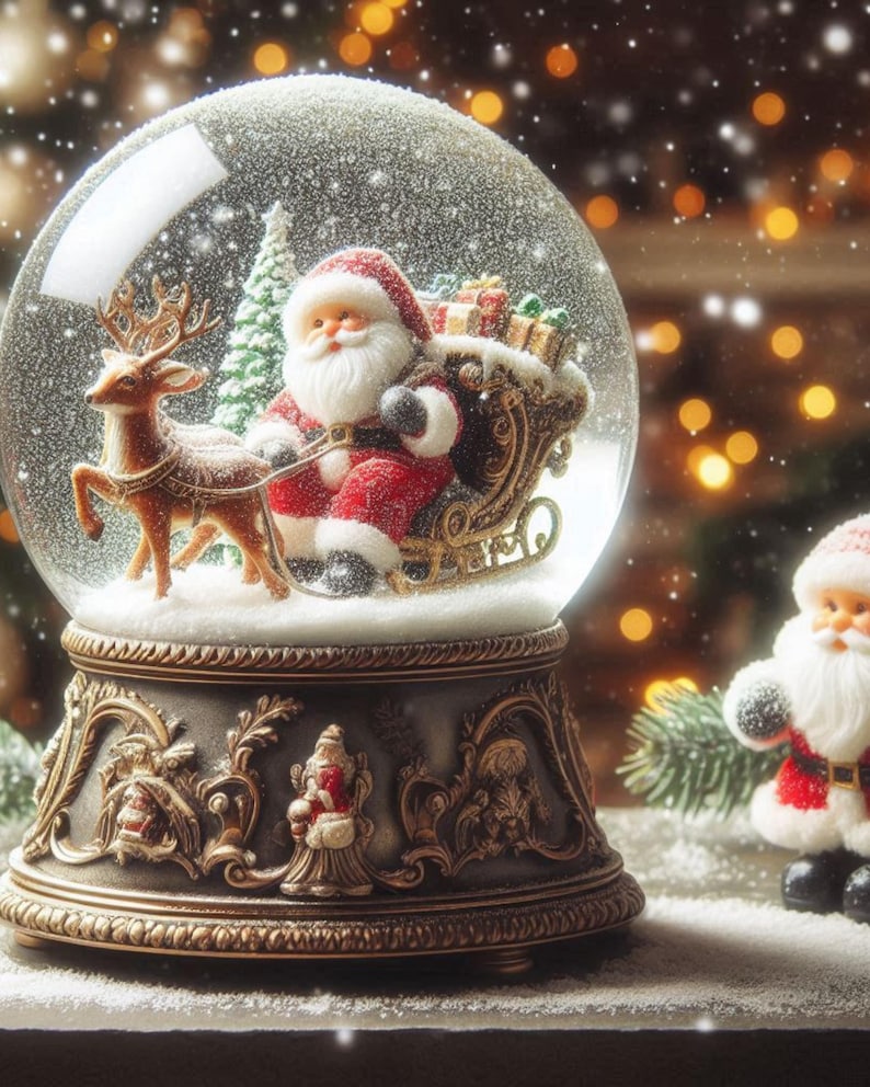Vintage Santa Claus Snow Globe With Sleigh and Reindeer Festive ...