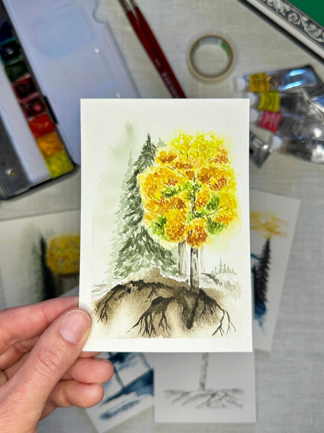 Aspen Roots I Watercolor Abstract, Original Watercolor, Small Landscape ...