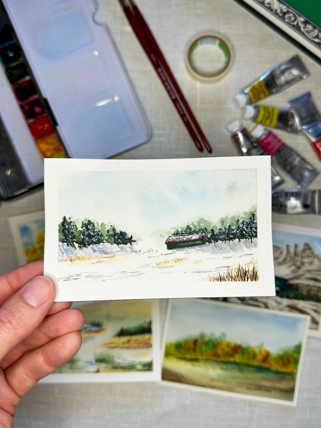 Winter Watercolor Landscape Painting, Original Watercolor, Small ...