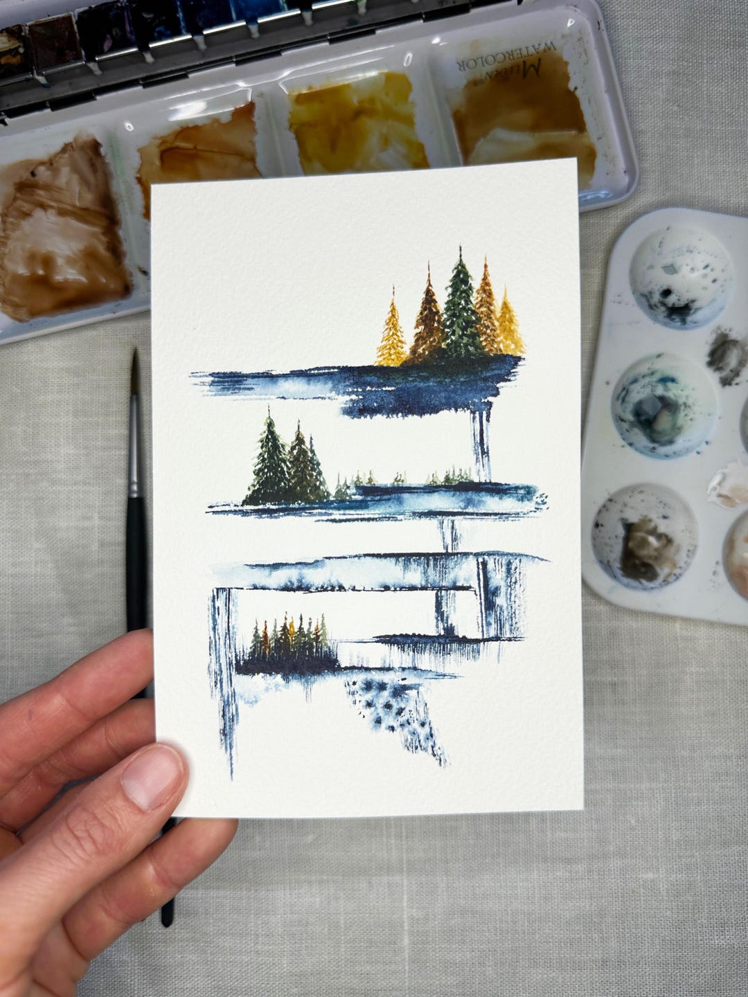 Abstract Alpine Lake Watercolor Painting: Colorado Landscape Art (4x6 ...
