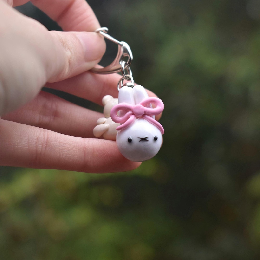 Miffy Girl Keychain, Matcha or Teddy Bear Handmade Polymer Clay ...