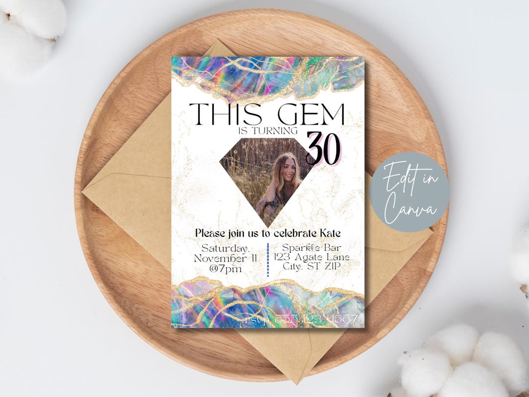 Editable Gemstone Agate Birthday Invitation in 3 Color Options! - Etsy