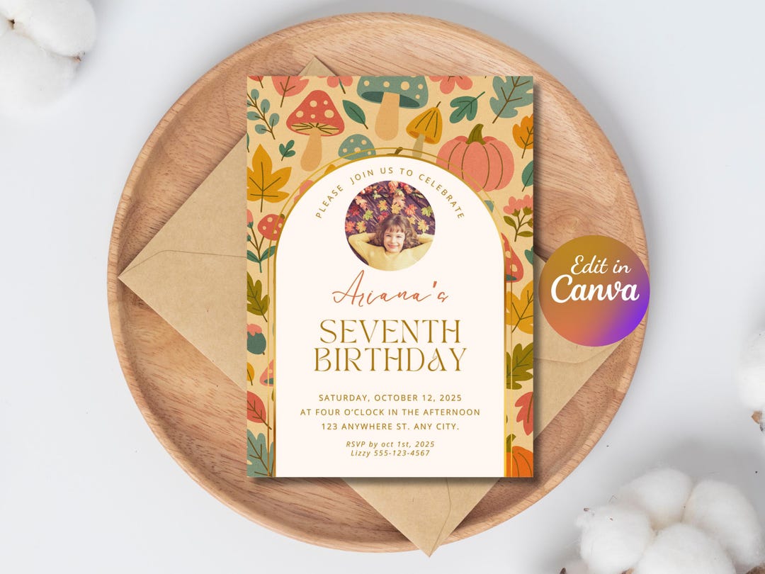Editable Kids Autumn/fall Themed Birthday Invitation With Photo - Etsy