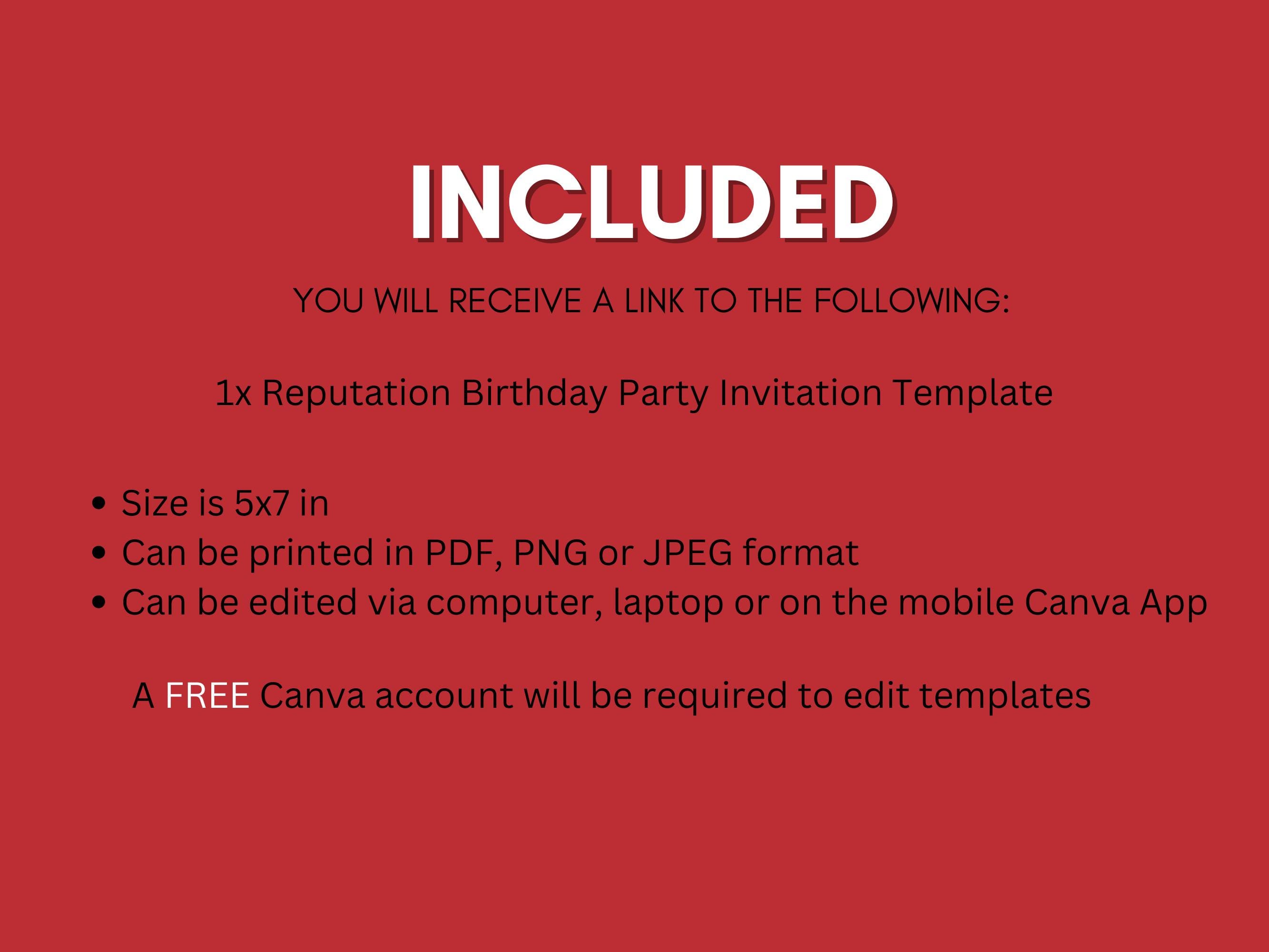 Editable Taylor Swift Reputation Birthday Party Invitation - Etsy