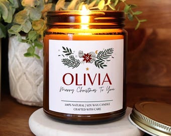 Personalised Merry Christmas Candle Gift – Custom Name Scented Candle ...