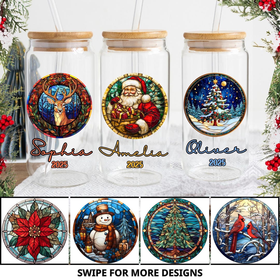 Personalized Stained Glass Christmas Cup, Custom Name Holiday Glass ...
