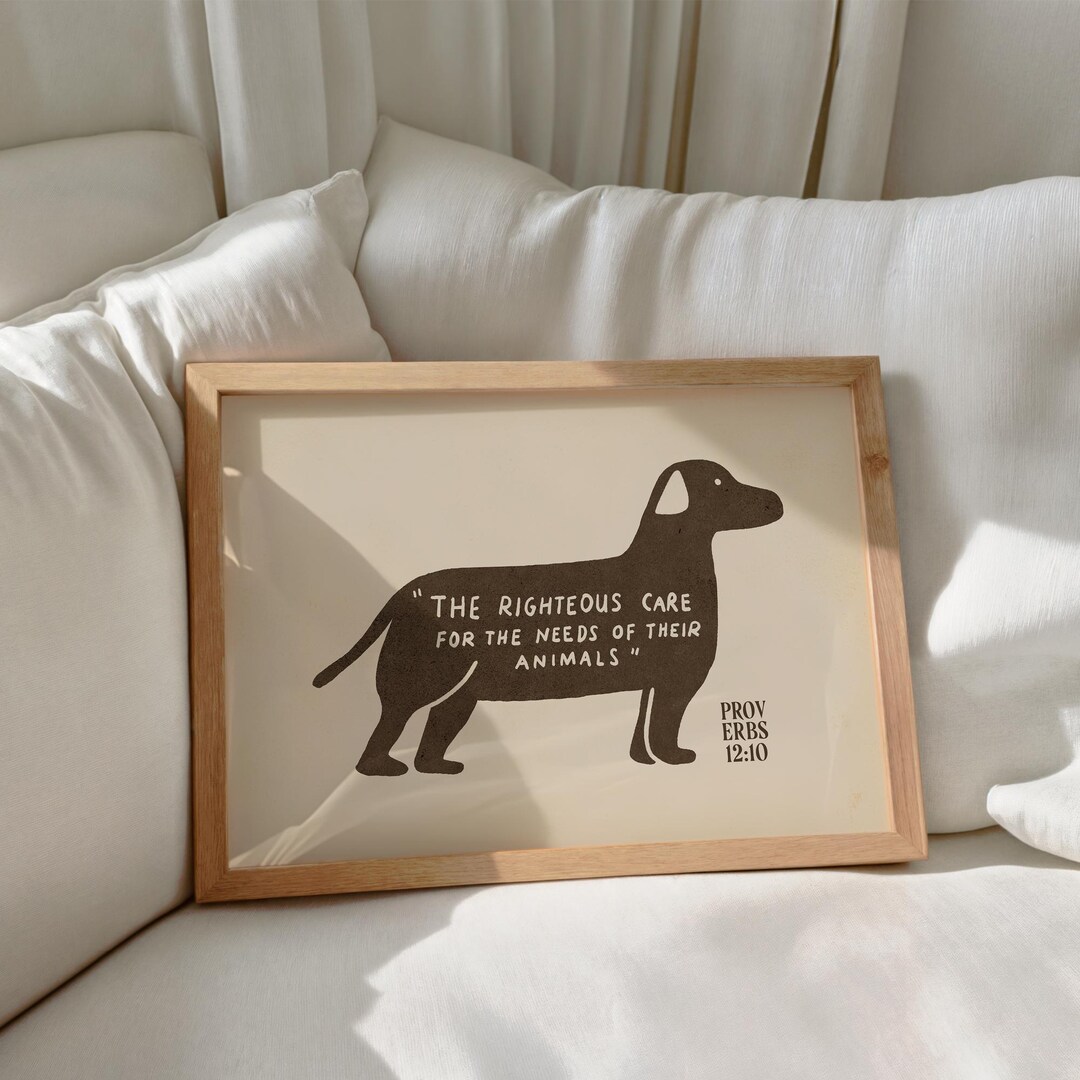 Proverbs 12:10 | Vintage Textured Illustrated Dachshund Dog Christian ...