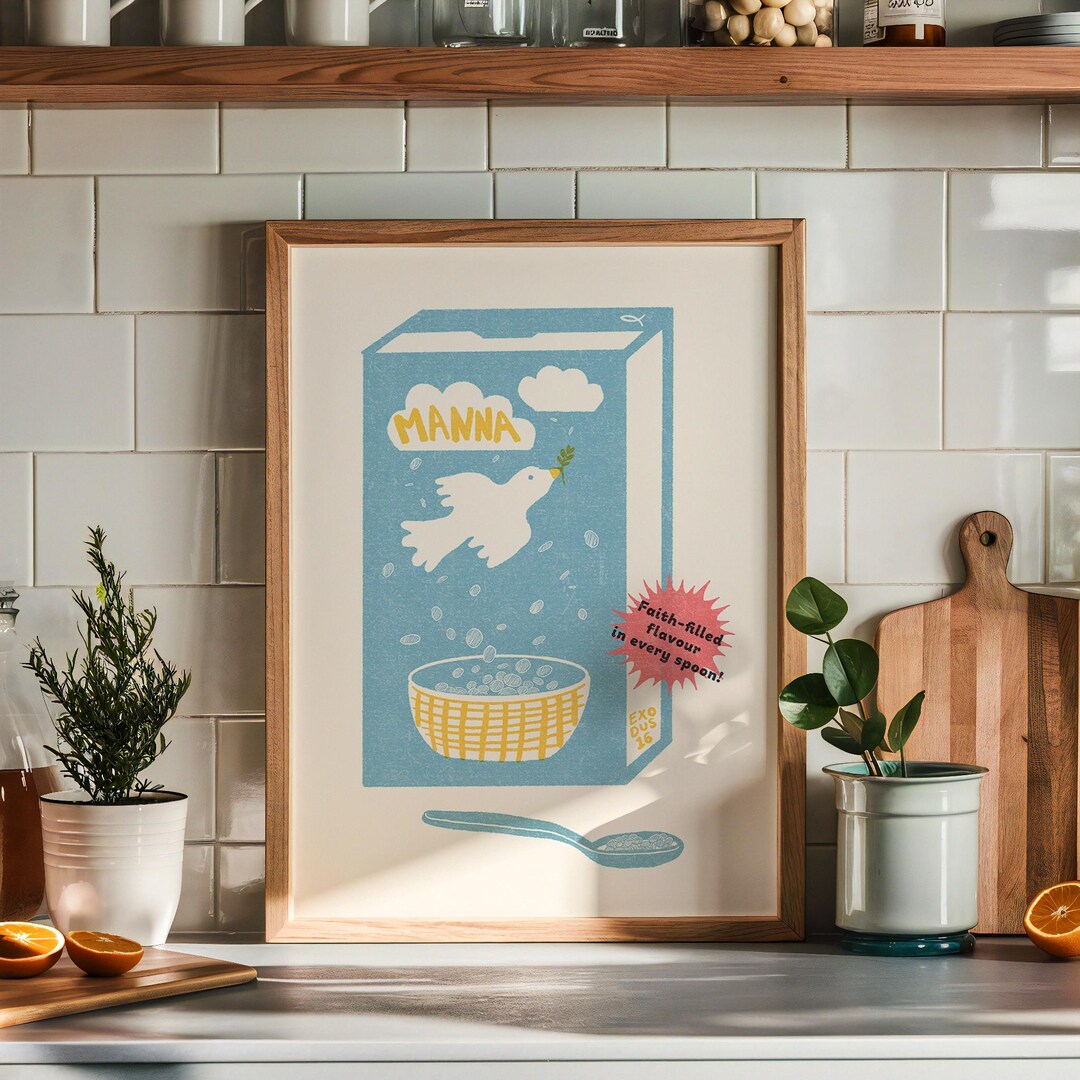 MANNA Exodus 16 Retro Textured Illustrated Cereal Box Christian ...