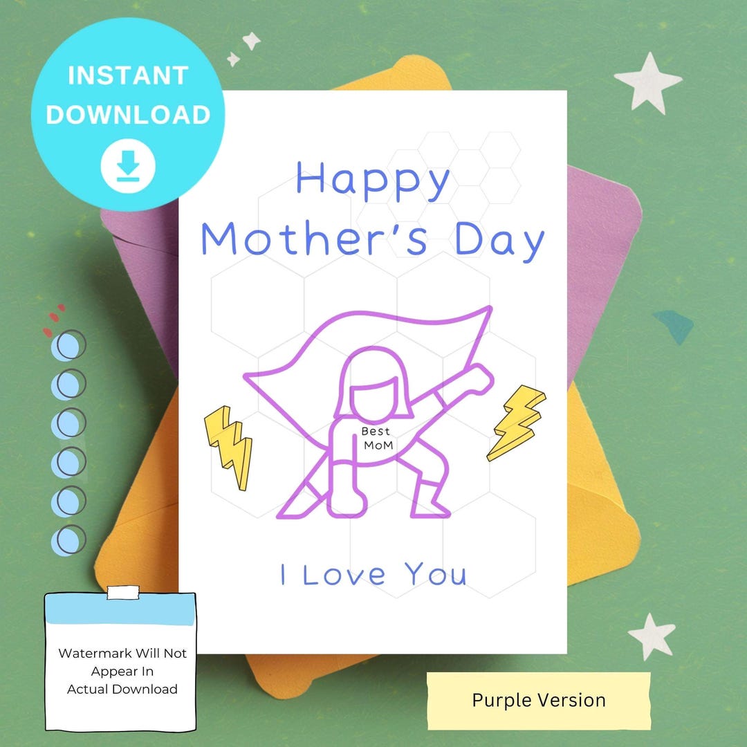 Superhero Mom Mother's Day Coloring Card (digital Download) - Etsy