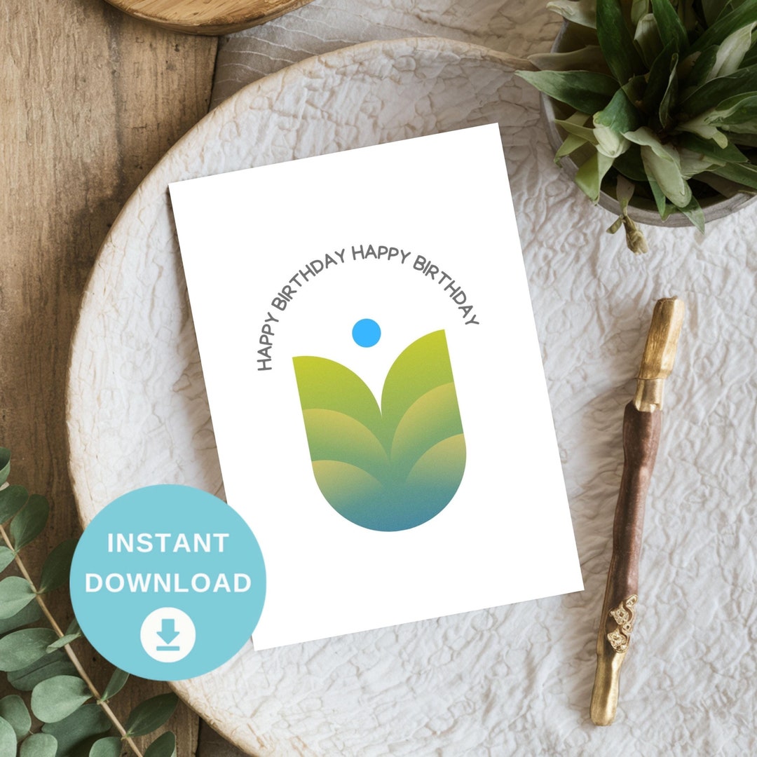 Positive Energy Birthday Card, Modern Landscape Birthday Card ...