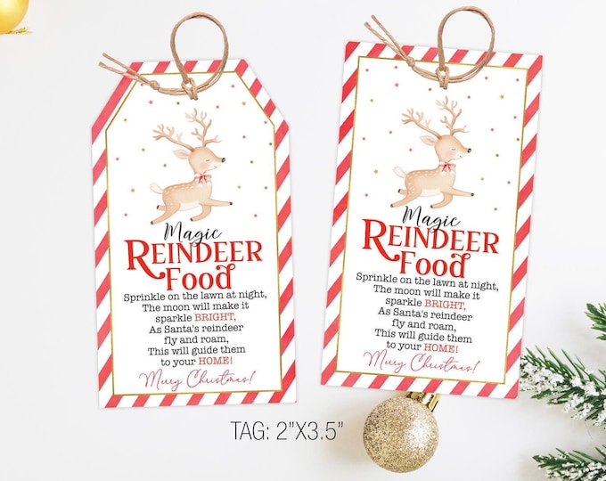 Magic Reindeer Food Label Tag Printable, Christmas Gift Tag, Reindeer ...