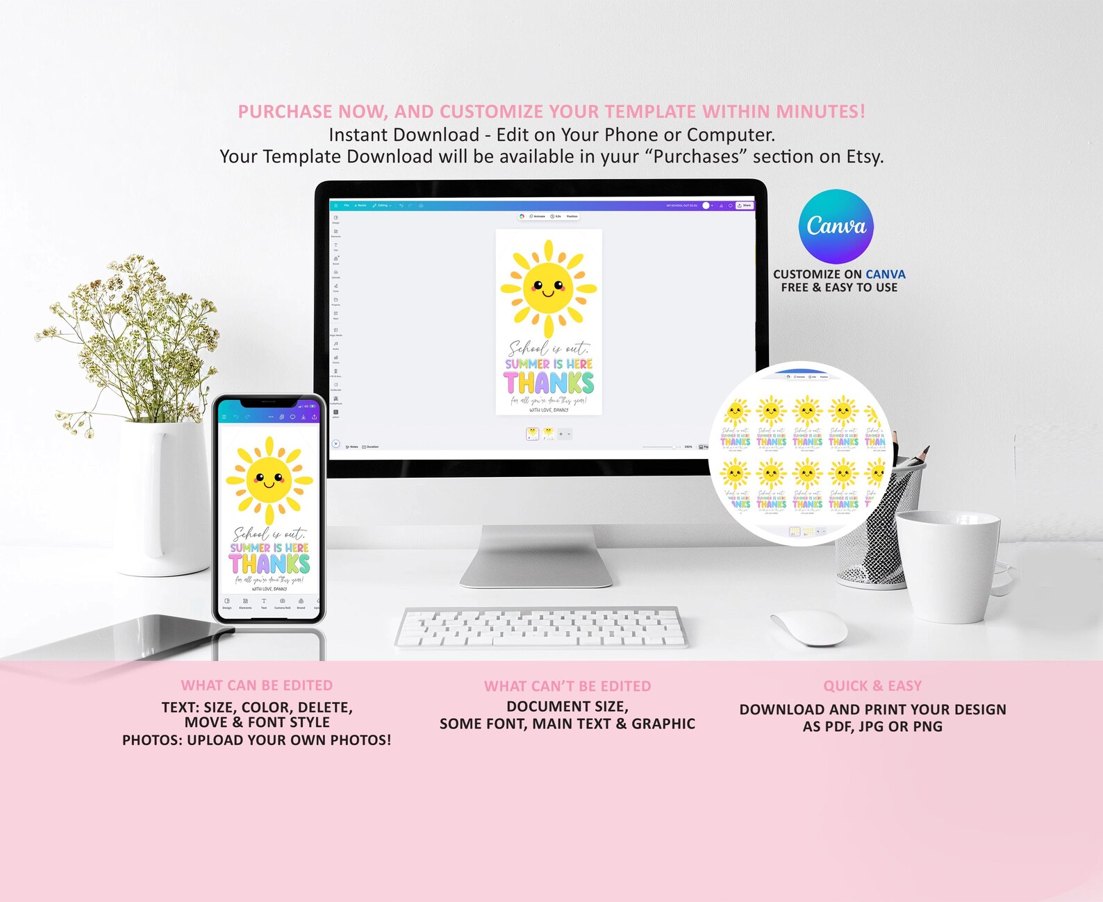 Summer Teacher Appreciation Gift Tag Editable, School Out End of Year ...