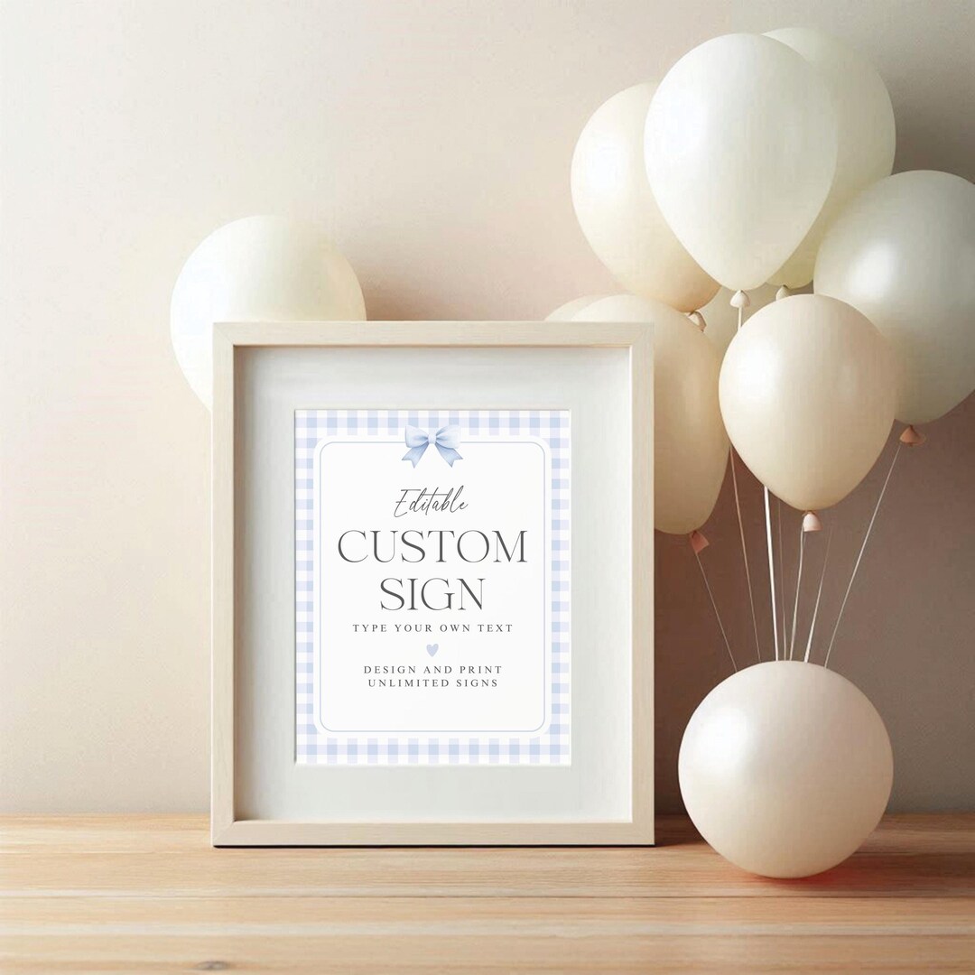 Editable Custom Blue Gingham Baby Shower Sign, Classic Gingham Party ...