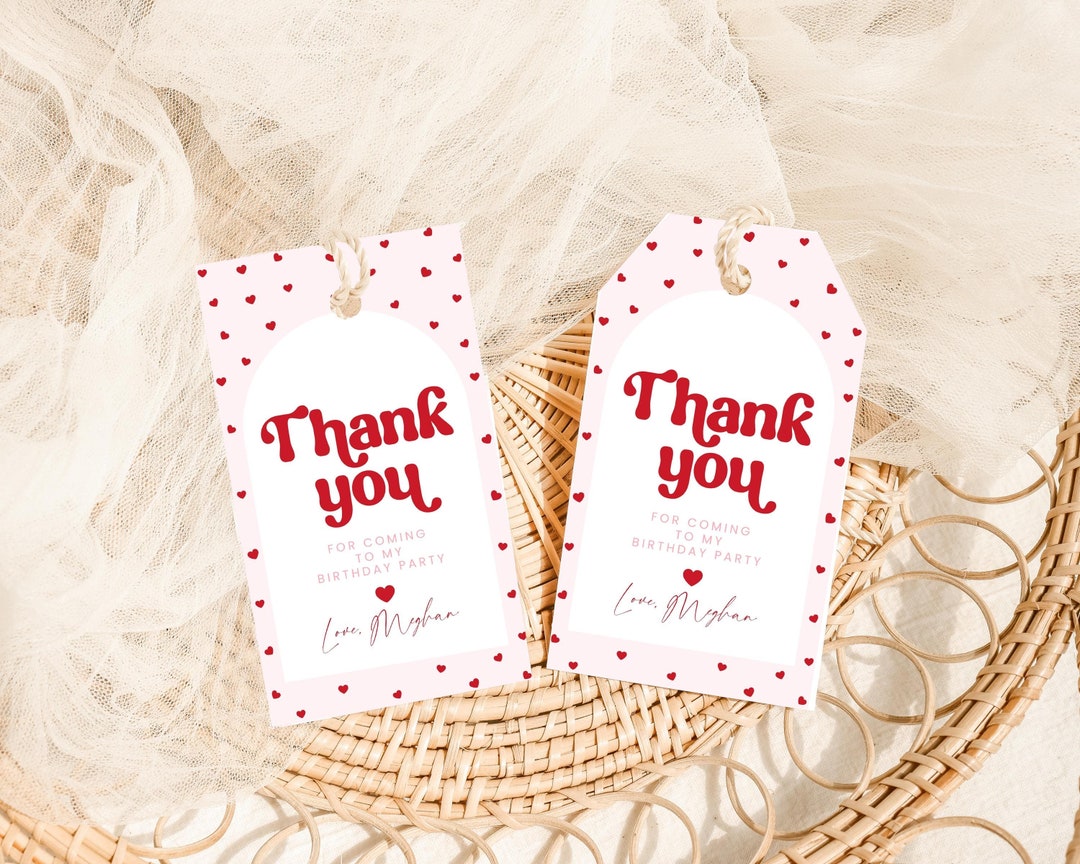 Valentine Birthday Thank You Tag Editable Template, Valentine Birthday ...