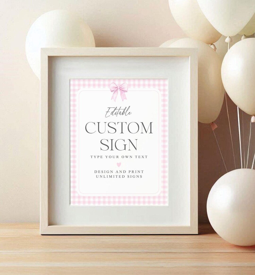 Editable Custom Pink Gingham Baby Shower Sign, Classic Gingham Party ...