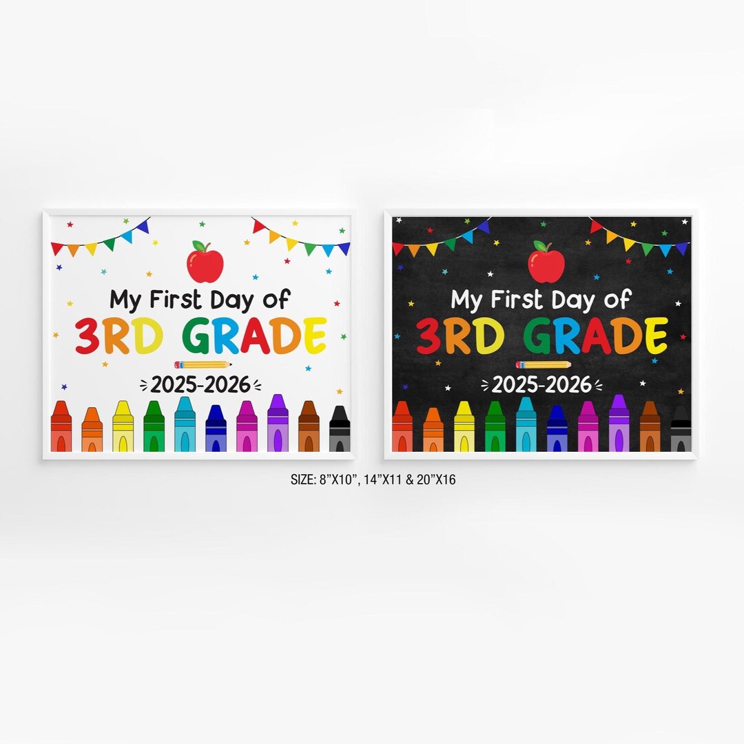 First Day of Third Grade Sign, 3rd Grade Chalkboard Sign Template ...