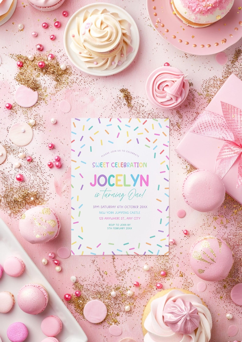 Sprinkle Birthday Invitation Editable Template Sweet One Birthday Party ...