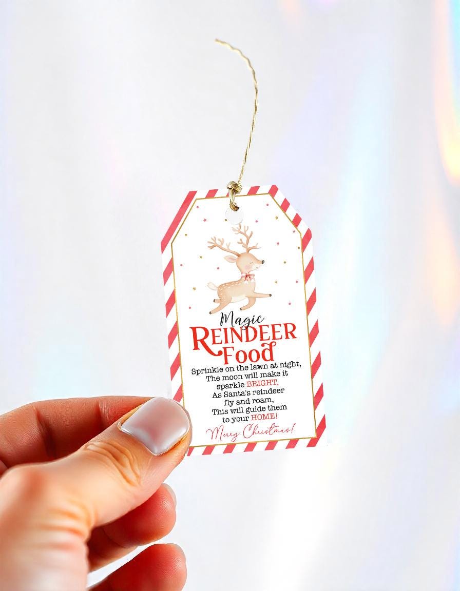 Magic Reindeer Food Label Tag Printable, Christmas Gift Tag, Reindeer ...