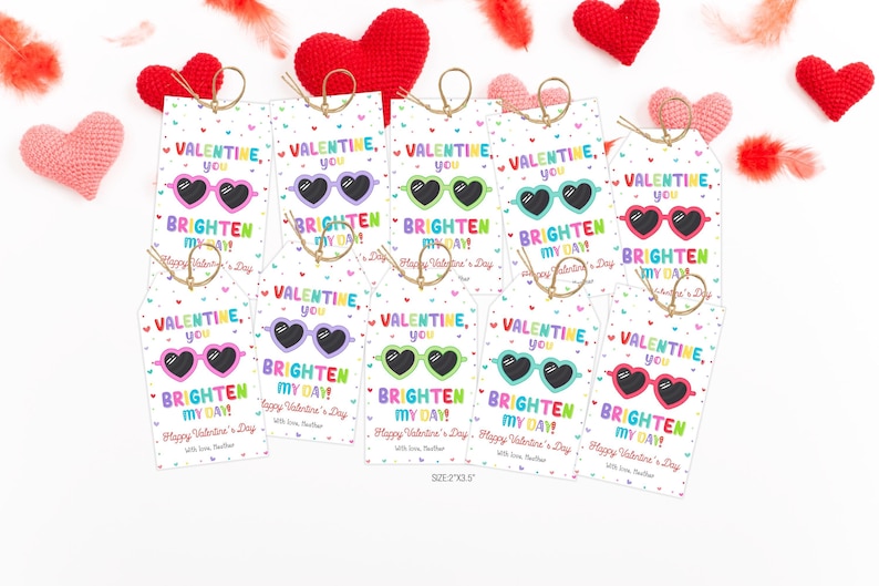 You Brighten My Day Valentine Sunglasses Editable Tag, Heart Sunglasses ...