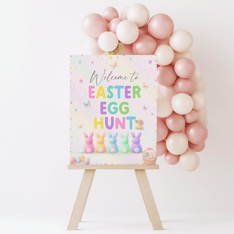 Easter Egg Hunt Welcome Sign Editable Template, Easter Party Welcome ...