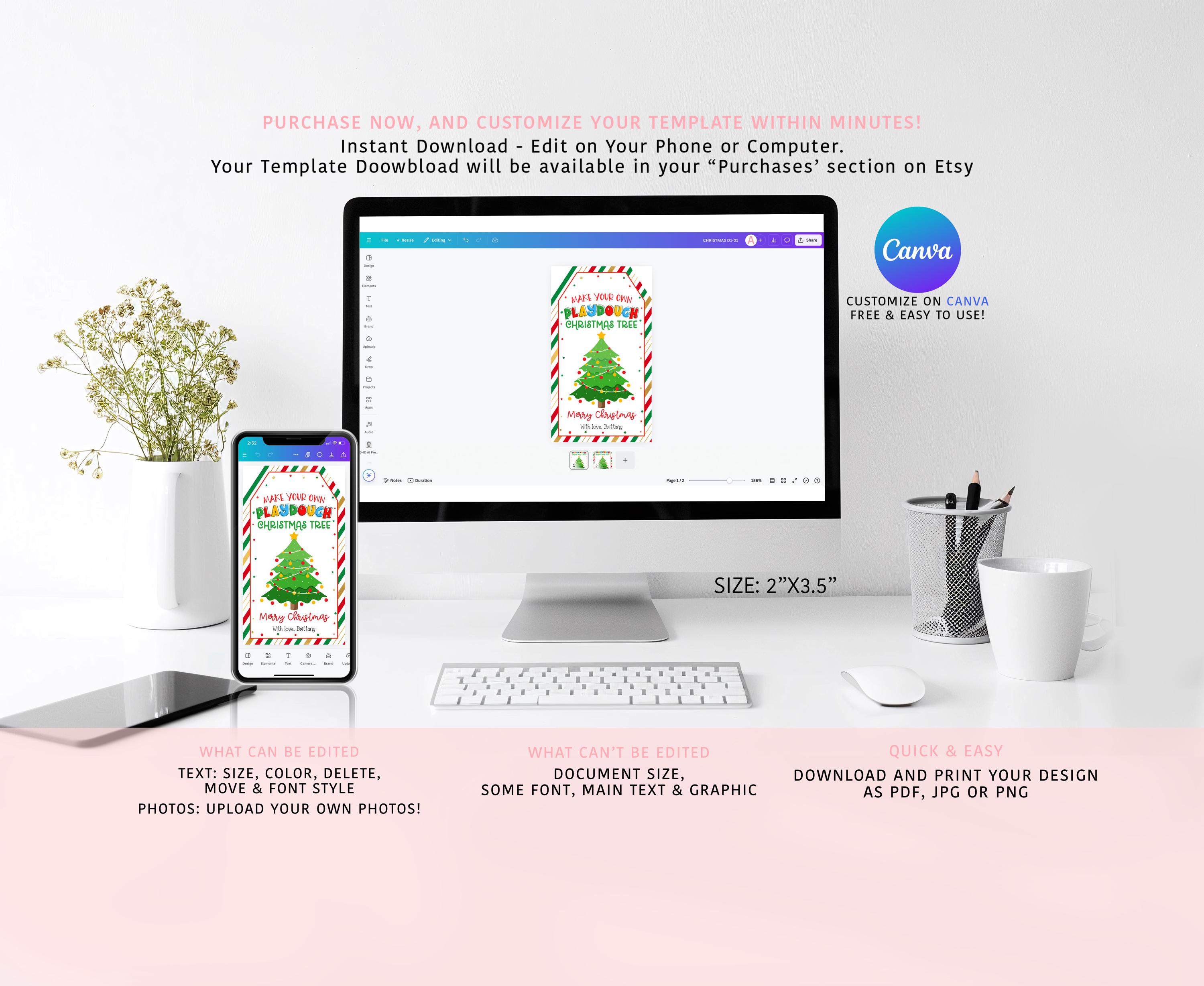 Christmas Playdough Tree Tag Tag, Make Your Own Favor Tag Editable ...