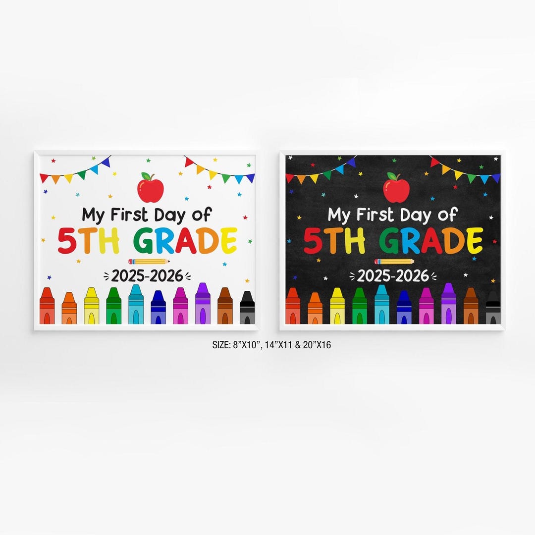 First Day of Fifth Grade Sign, 5th Grade Chalkboard Sign Template ...