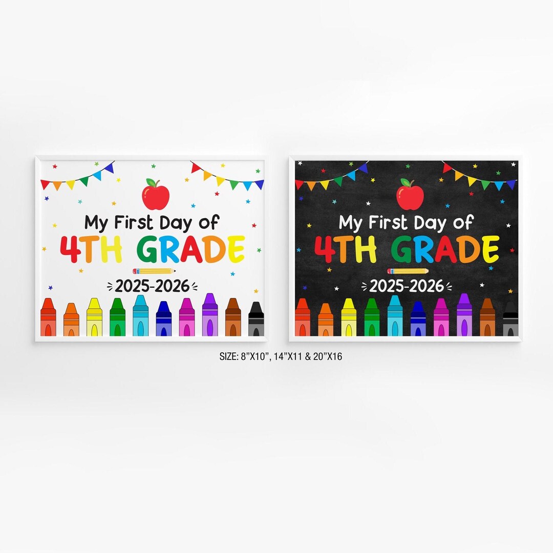 First Day of Fourth grade Sign, 4th Grade Chalkboard Sign Template ...