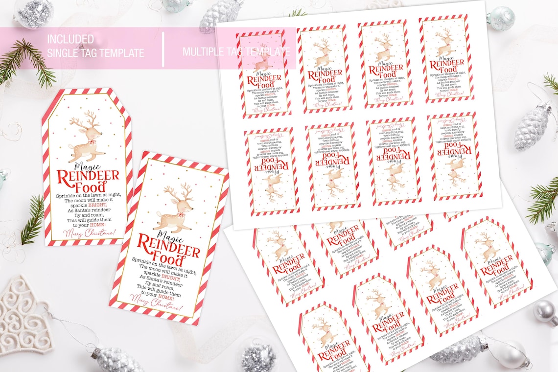 Magic Reindeer Food Label Tag Printable, Christmas Gift Tag, Reindeer ...