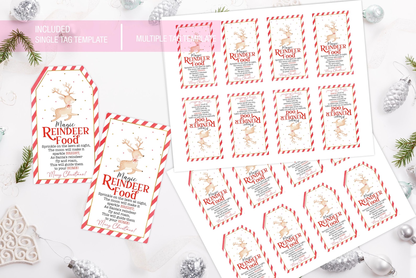 Magic Reindeer Food Label Tag Printable, Christmas Gift Tag, Reindeer ...