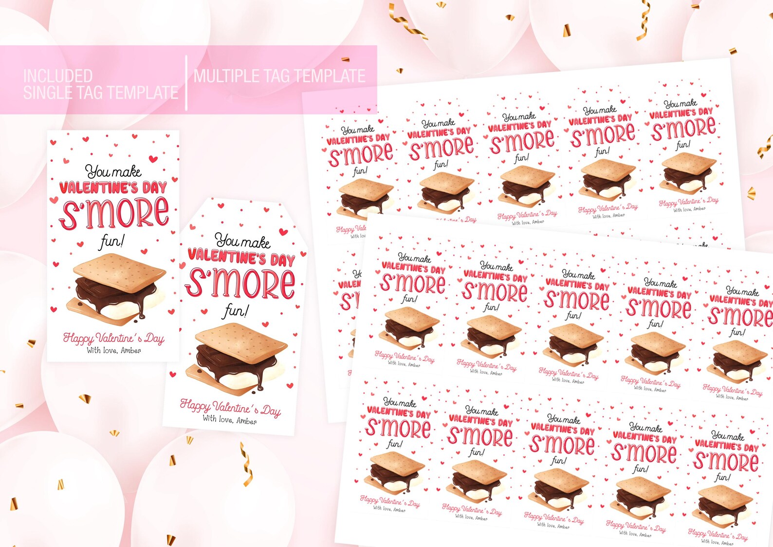 Valentine S'mores Tags, Editable S’more Valentine Thank You Tag ...