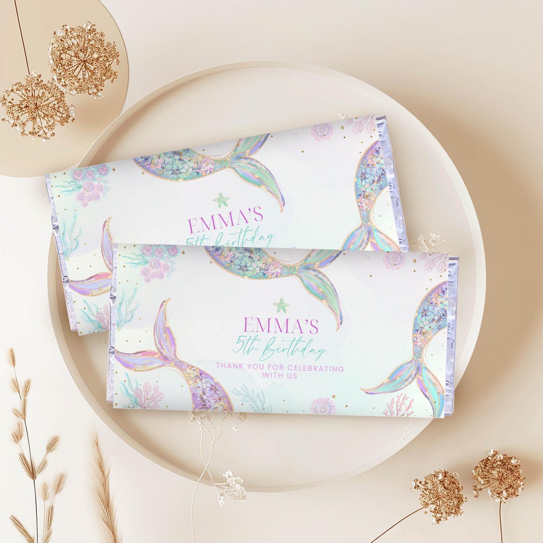 Mermaid Candy Bar Wrapper Editable Template, Mermaid Birthday Party ...