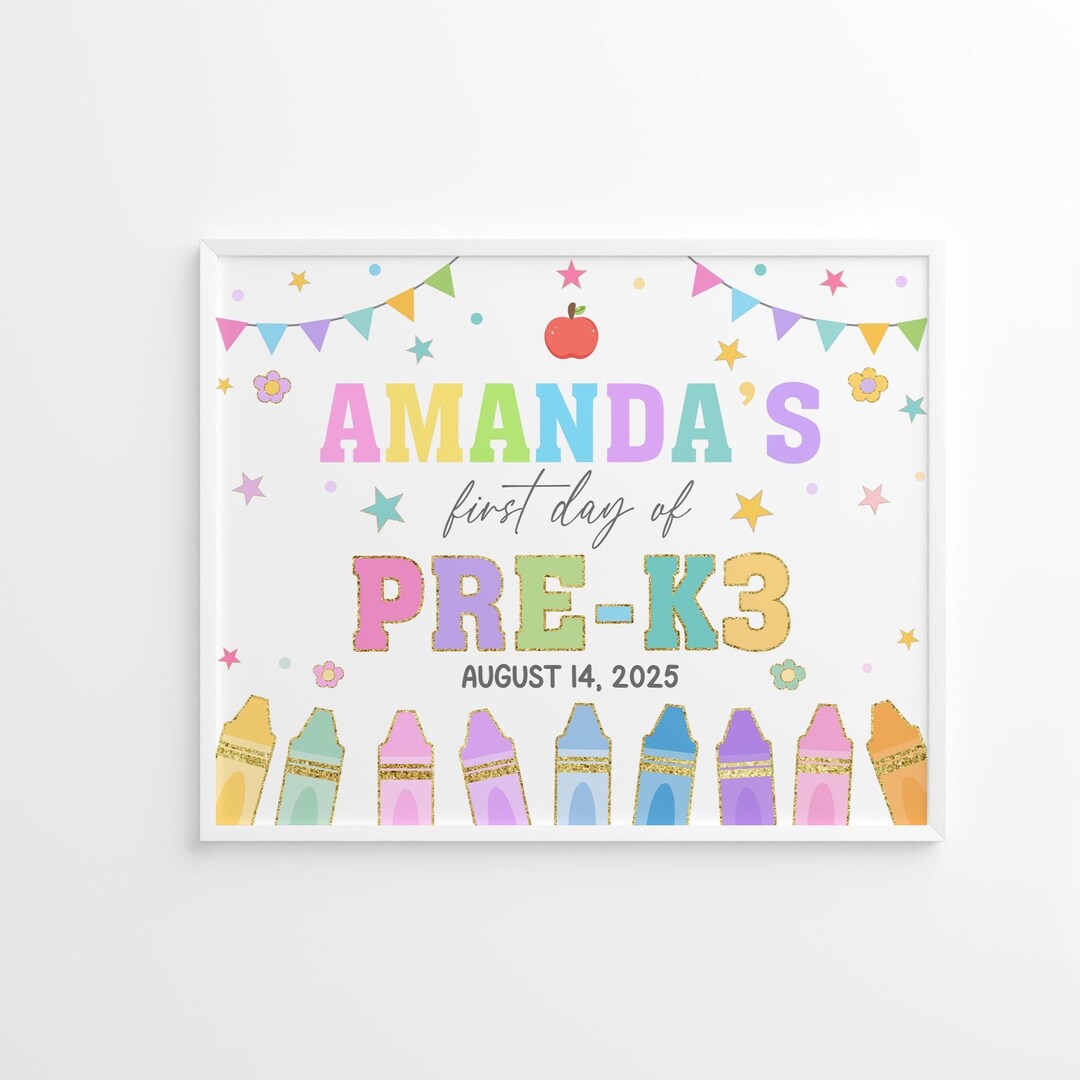 First Day of Pre-k3 sign Editable, Pre-k3 Chalkboard Sign Template, Pre ...