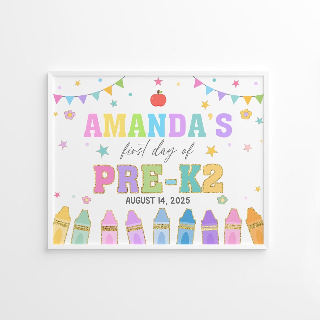 First Day of Pre-k2 Sign Editable, Pre-k2 Chalkboard Sign Template, Pre ...
