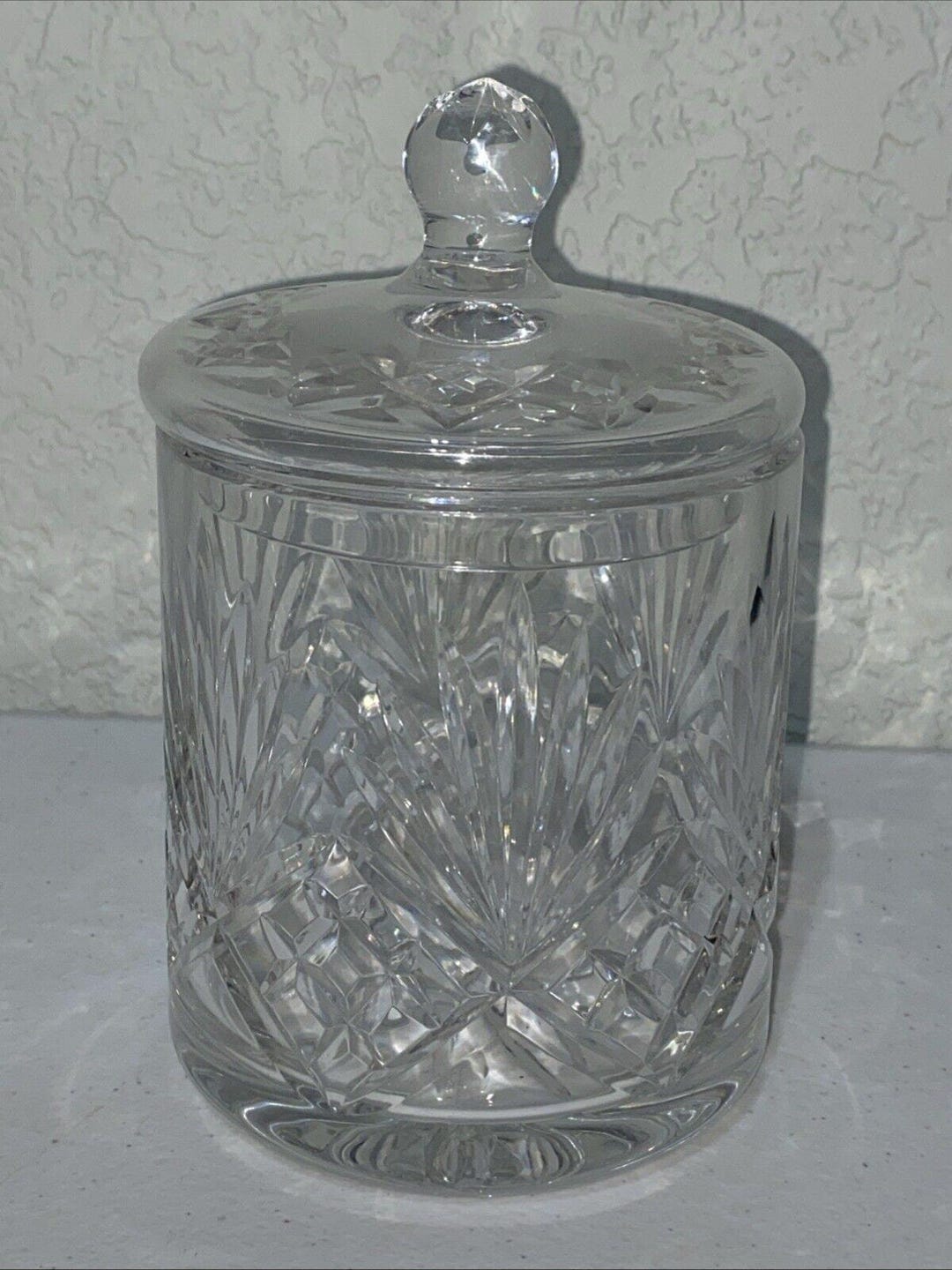 Vintage Lead Crystal Canister Jar Dish With Lid Etched Clear Heavy 6.5 ...
