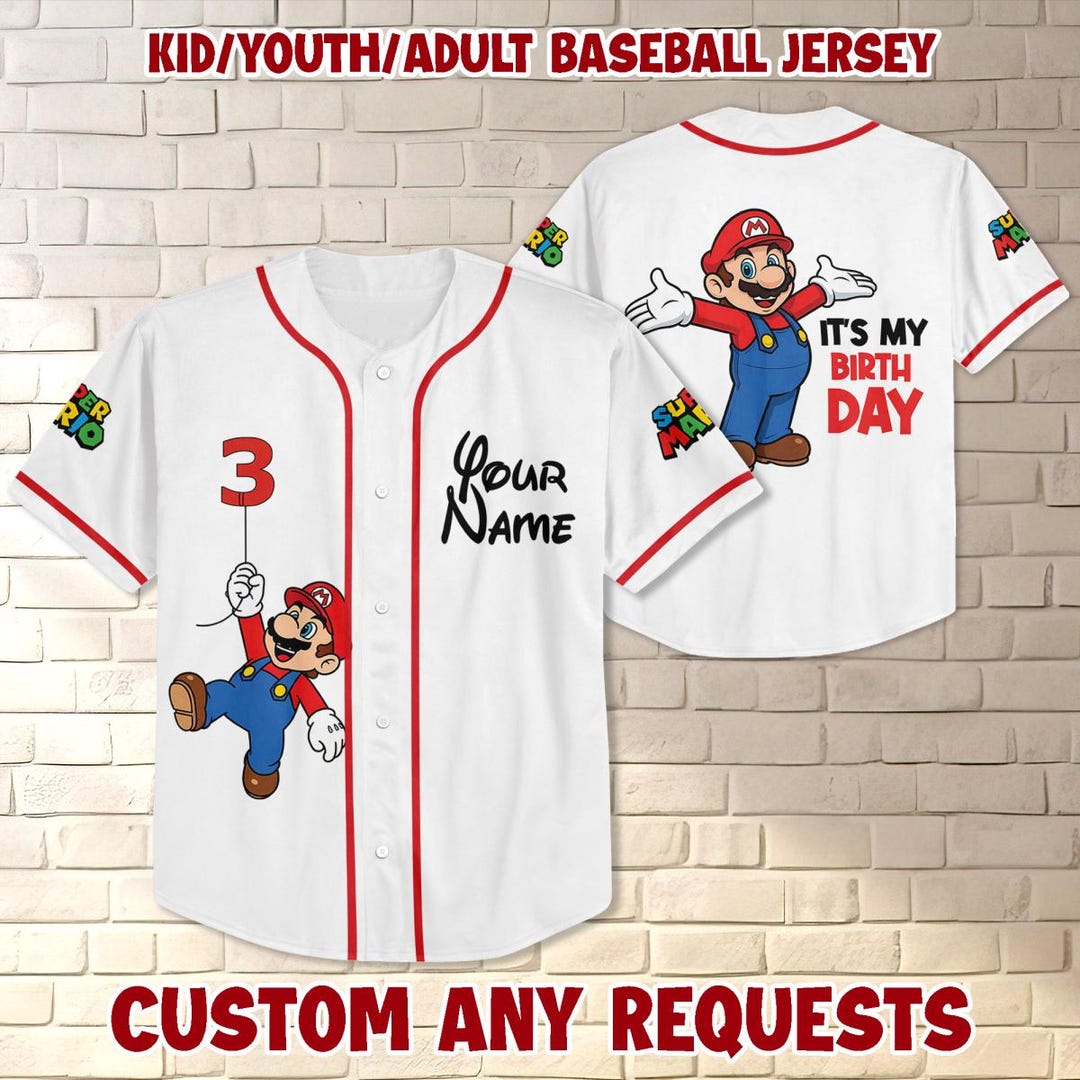Personalized Super Mario Baseball Jersey, Custom Mario Birthday Boy ...
