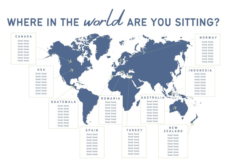 Customizable World Map Wedding Seating Chart, Customizable Wedding Sign ...