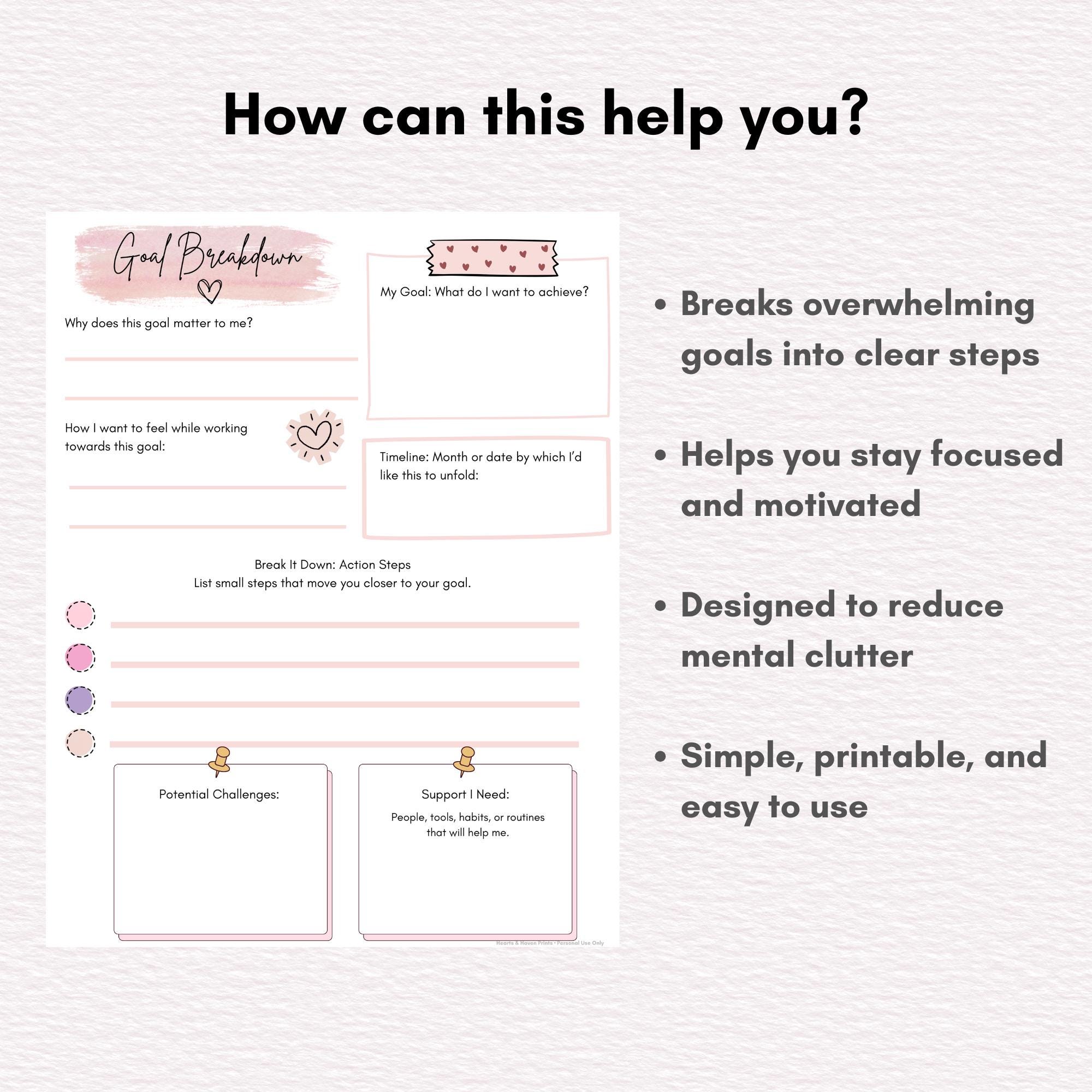Goal Setting Worksheet | Printable Goal Planner | Break Goals Into ...