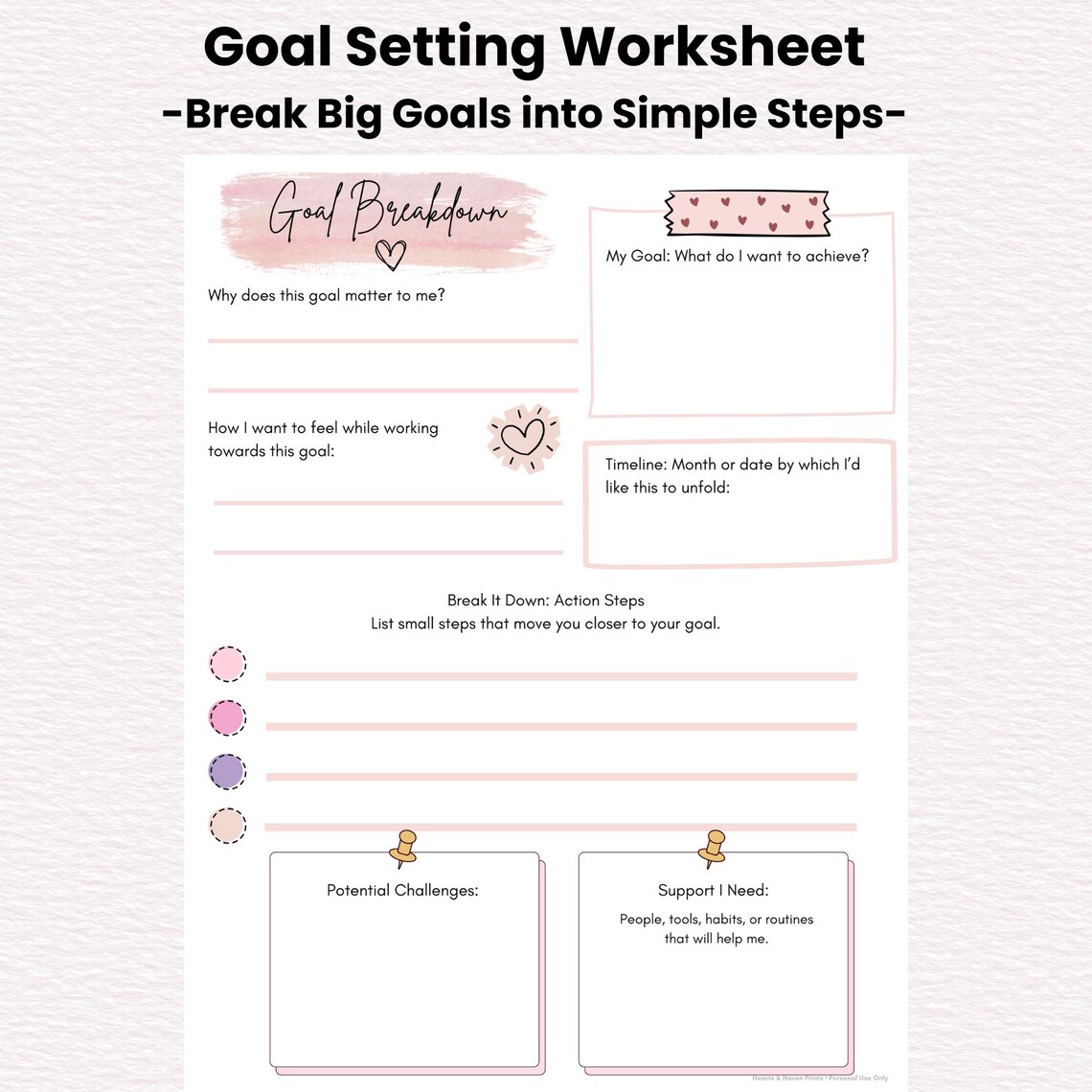 Goal Setting Worksheet | Printable Goal Planner | Break Goals Into ...