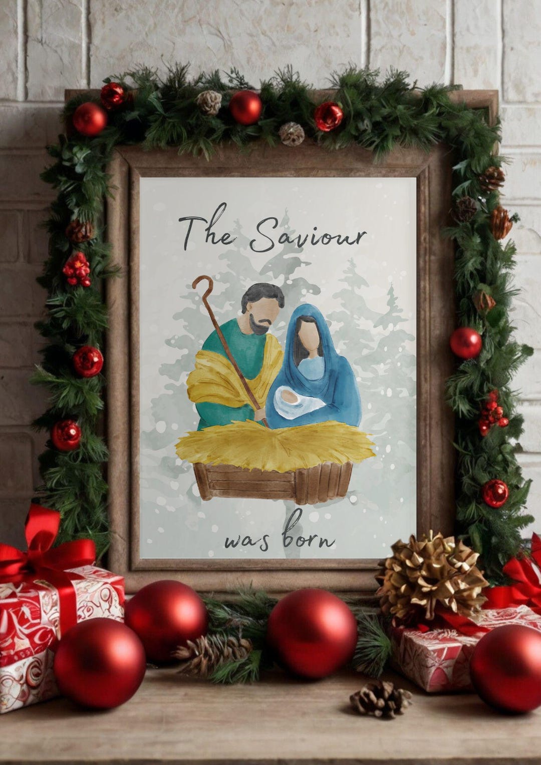 Printable Christmas Poster the Saviour Was Born Nativity Scene Poster ...