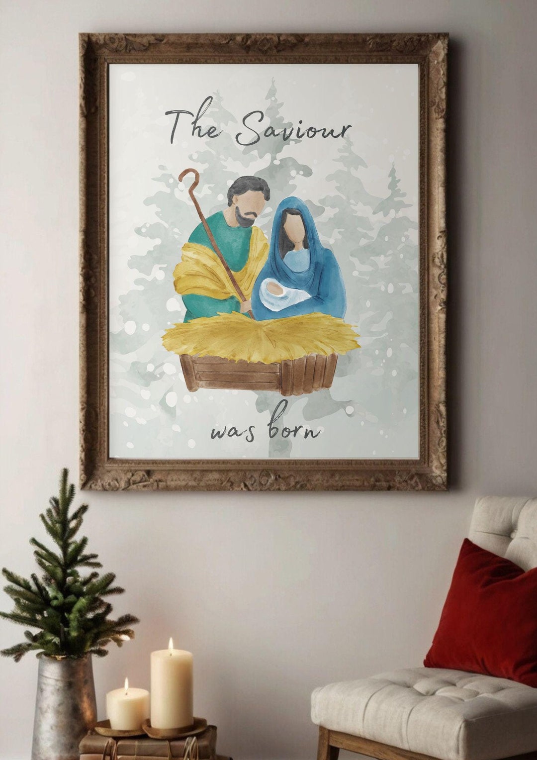 Printable Christmas Poster the Saviour Was Born Nativity Scene Poster ...