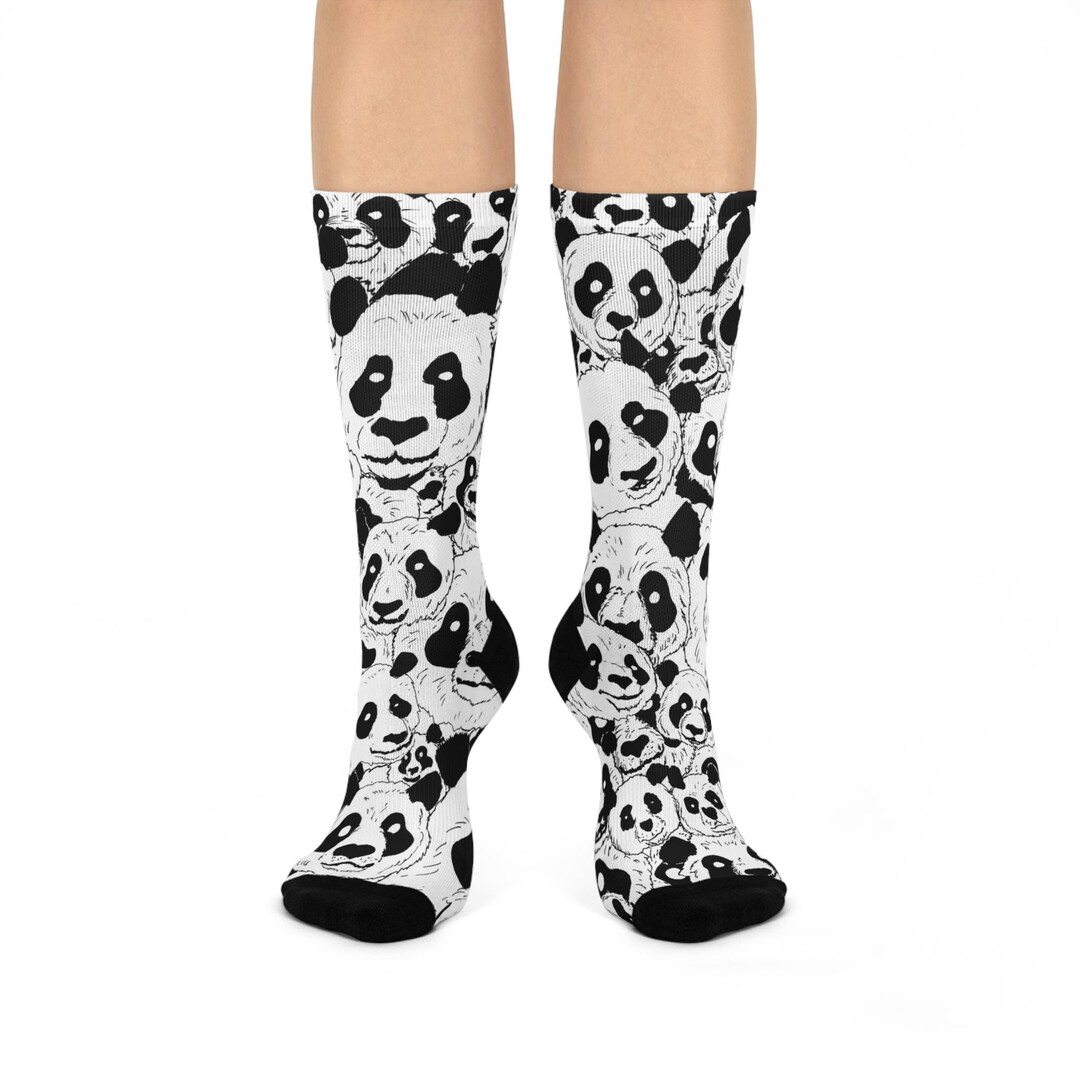 Crew Socks, Panda-monium All Over Panda Collage Design, Black & White ...