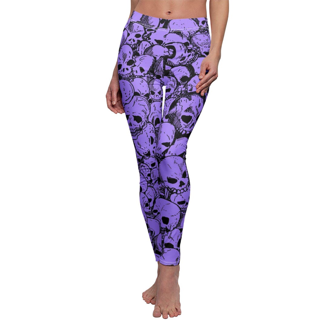 Gothic Gathering of Skulls Purple Print Leggings | Spooky Fitness Wear ...