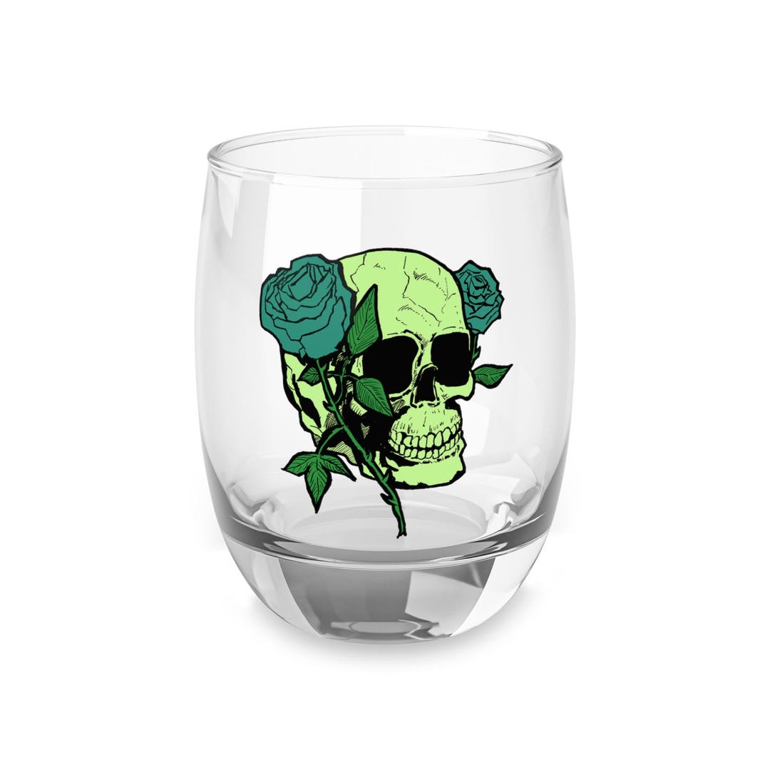 Skull & Roses Whiskey Glass - Gothic Home Bar Decor, Halloween Gift ...