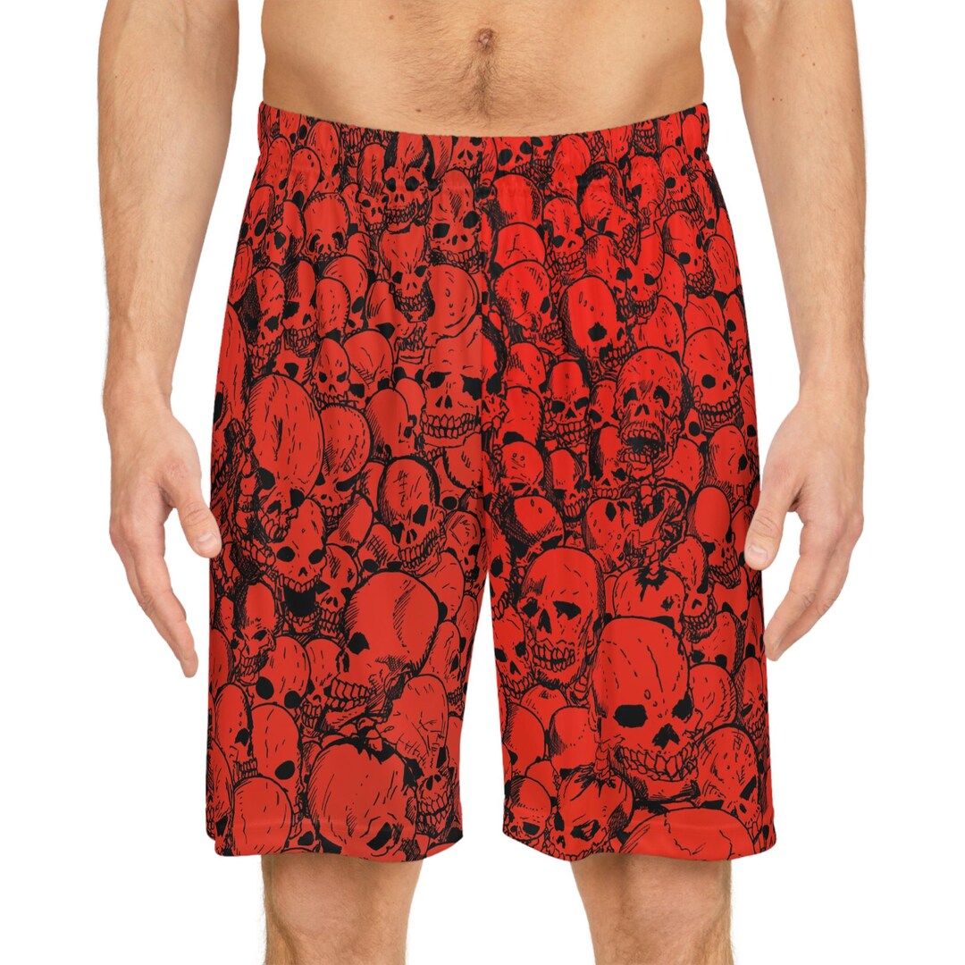 Skull Collage Basketball Shorts, Horror Gothic Terror Evil Red ...