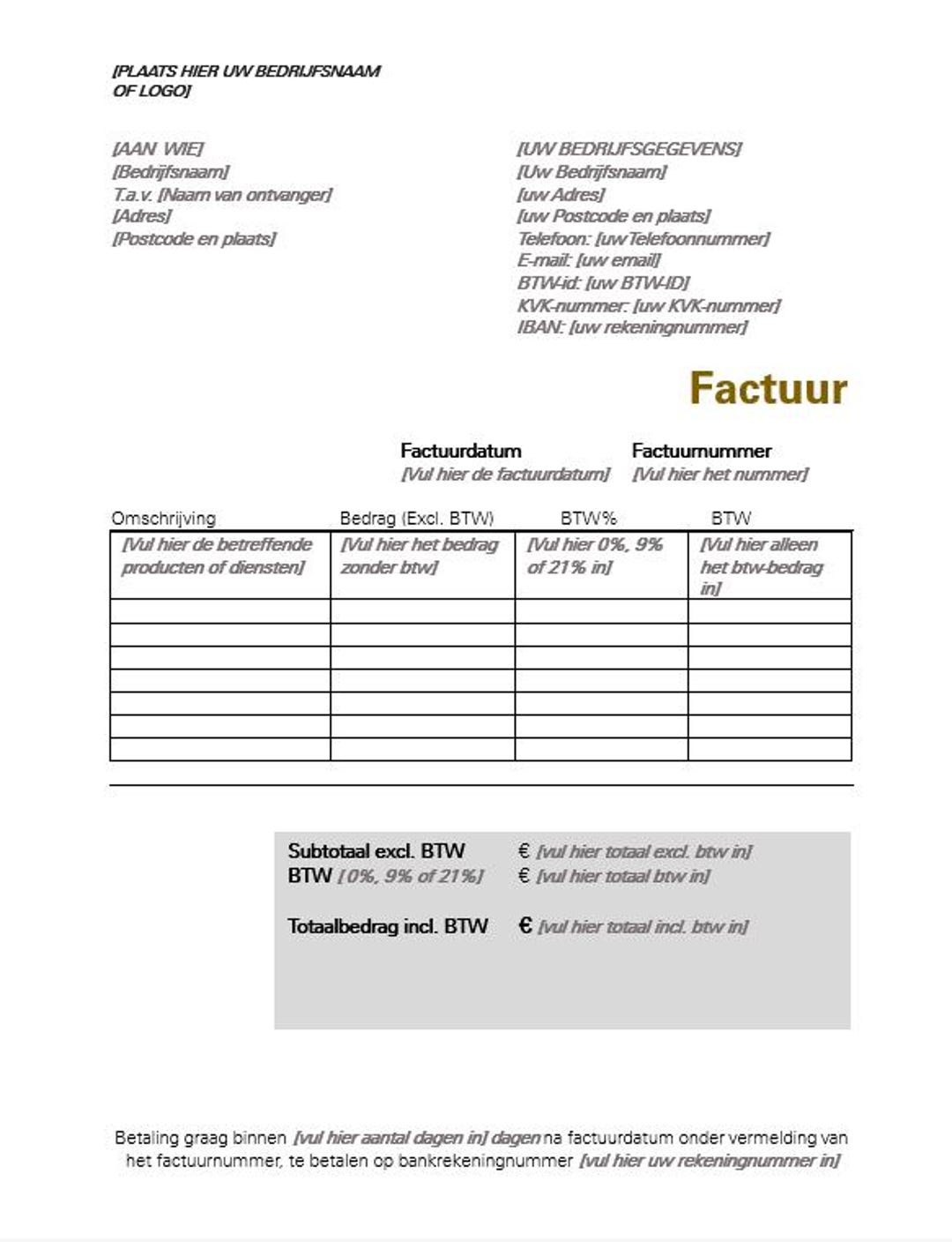 Editable Dutch Invoice Template, Word Template, Customizable Template ...
